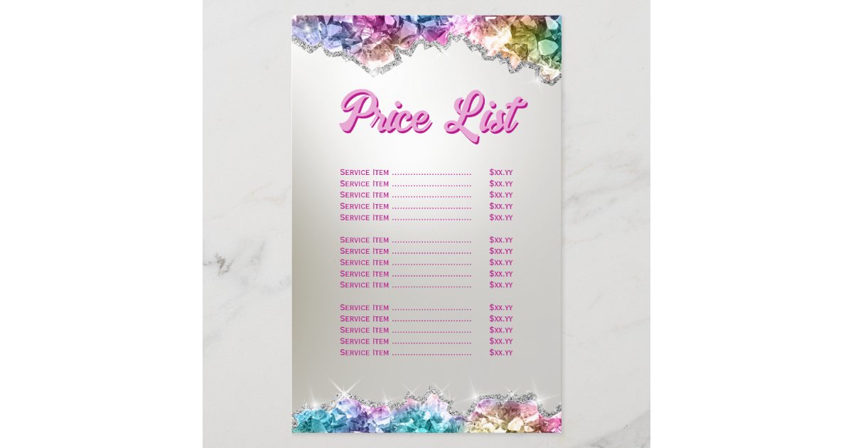 Iridescent crystals price list flyer | Zazzle