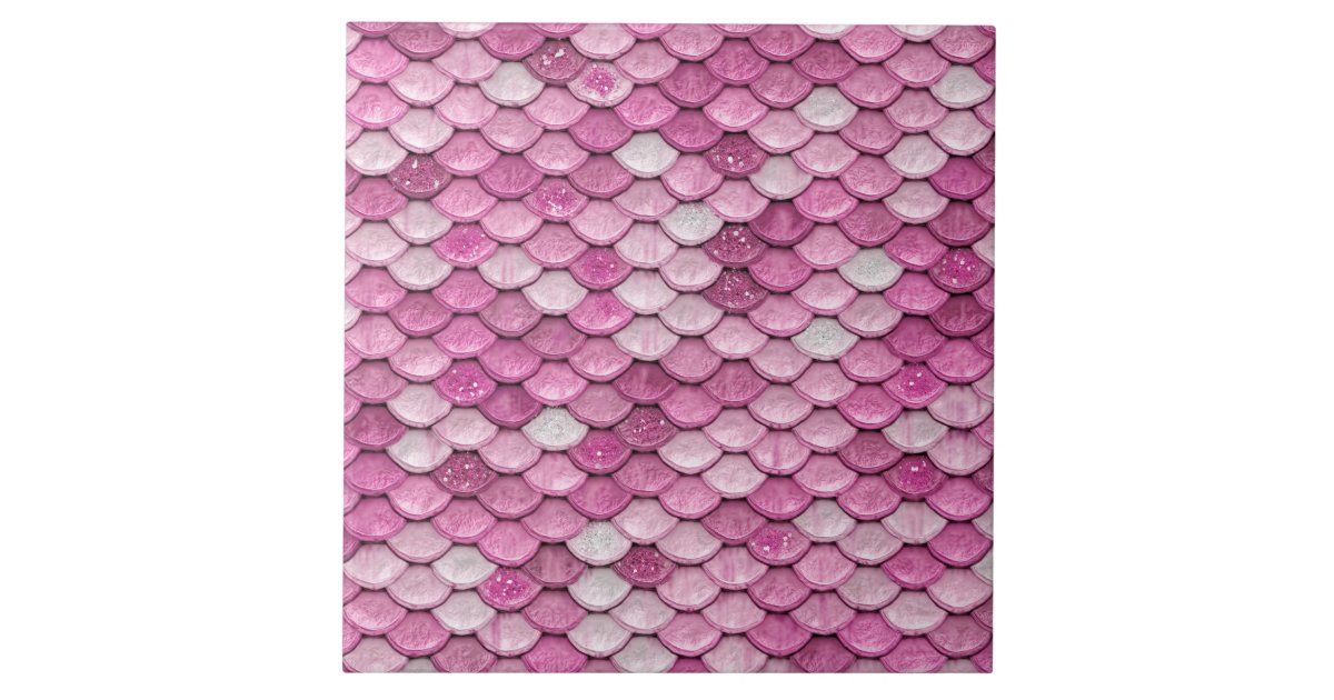 Iridescent Pink Glitter Shiny Mermaid Fish Scales Tile | Zazzle