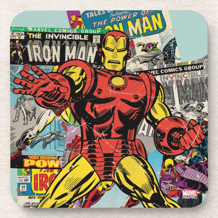 Iron Man Retro Comic Collage Coaster | Zazzle.ca