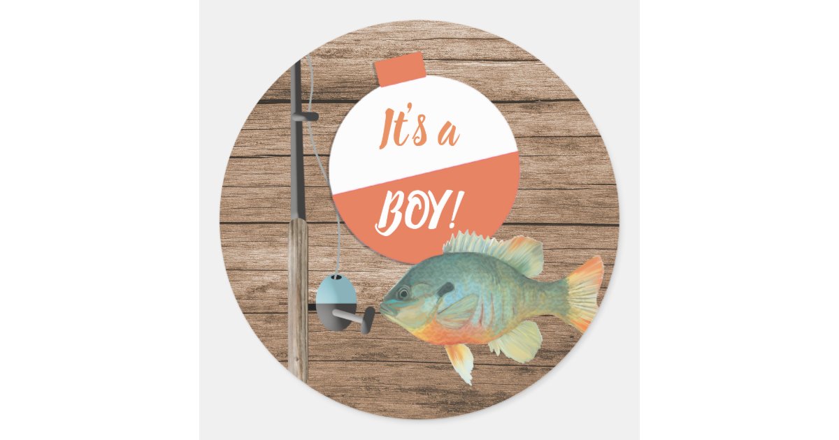Its a Boy Fishing Baby Shower Classic Round Sticker | Zazzle