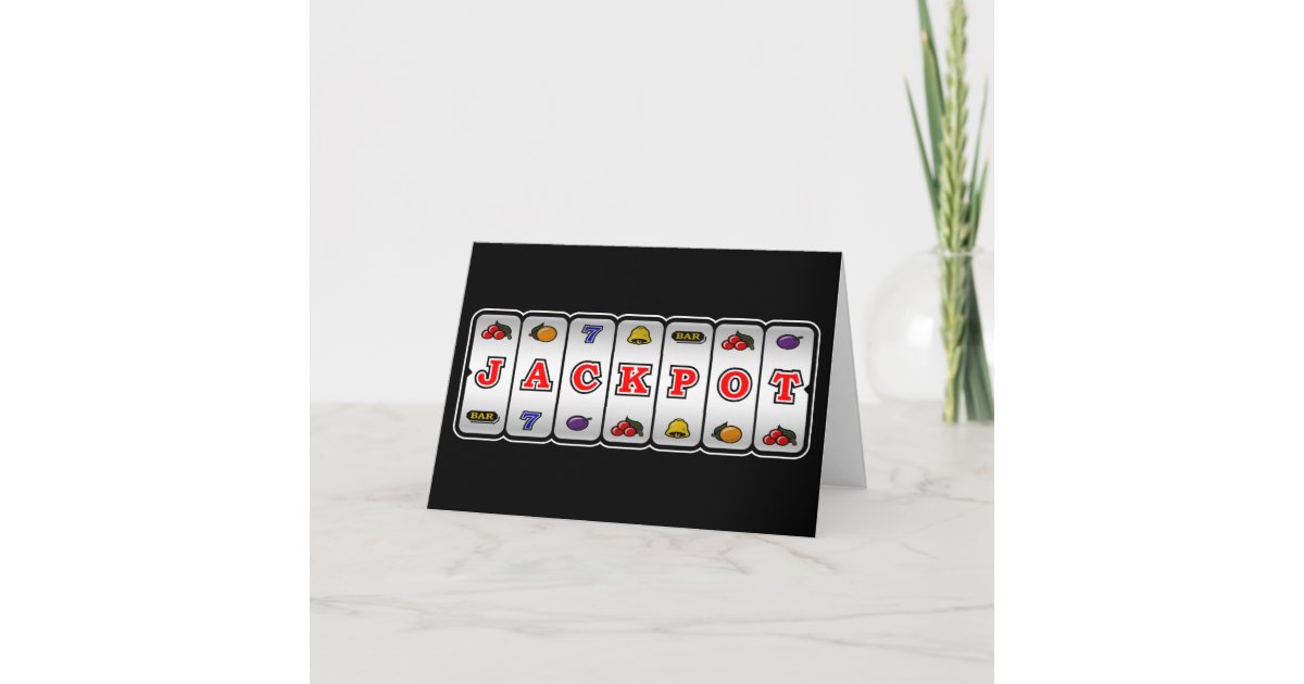 Jackpot Slot Machine Greeting Card (dark) | Zazzle