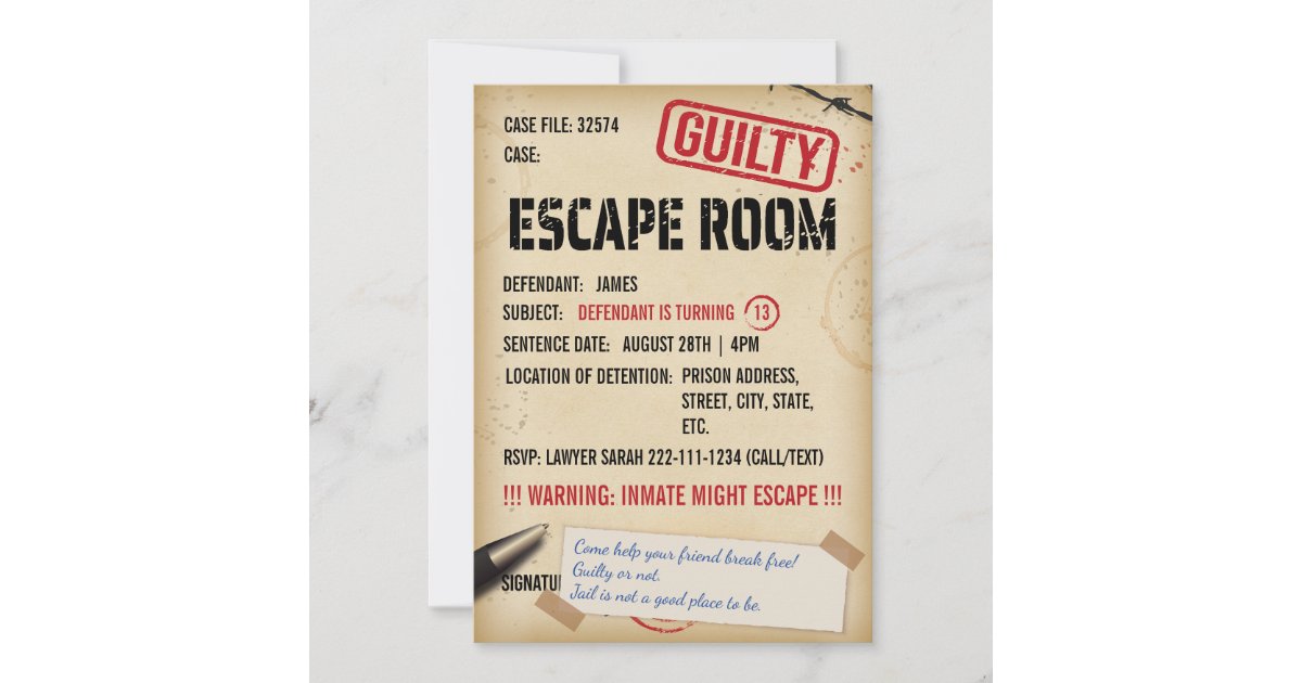 Jail Escape Room Birthday Invitation | Zazzle