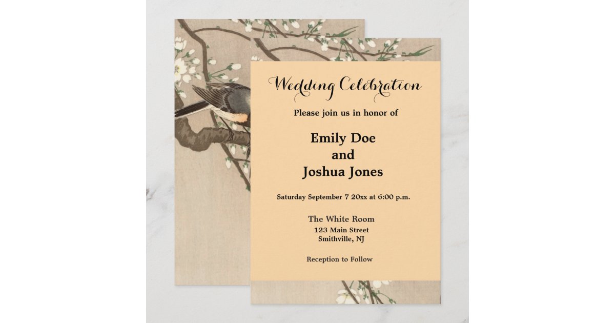 Japanese Asian Bird Chickadee Songbird Invitation | Zazzle