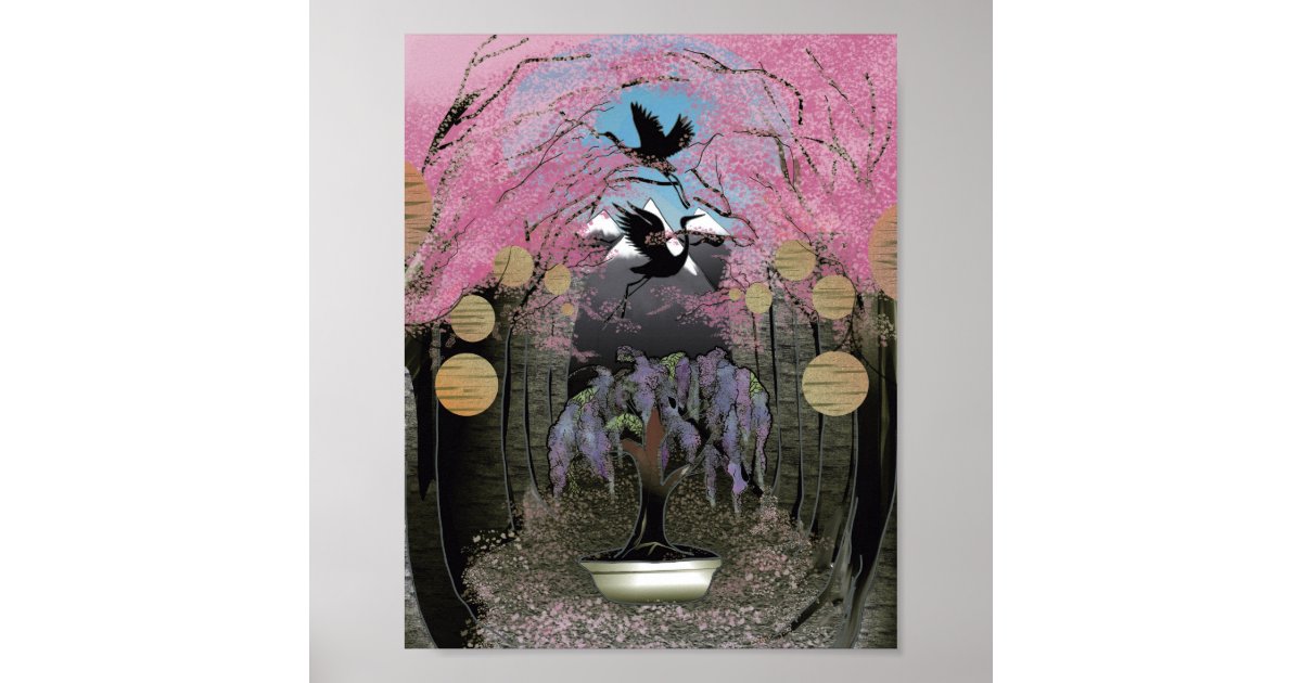 Japanese cherry blossom scene poster | Zazzle