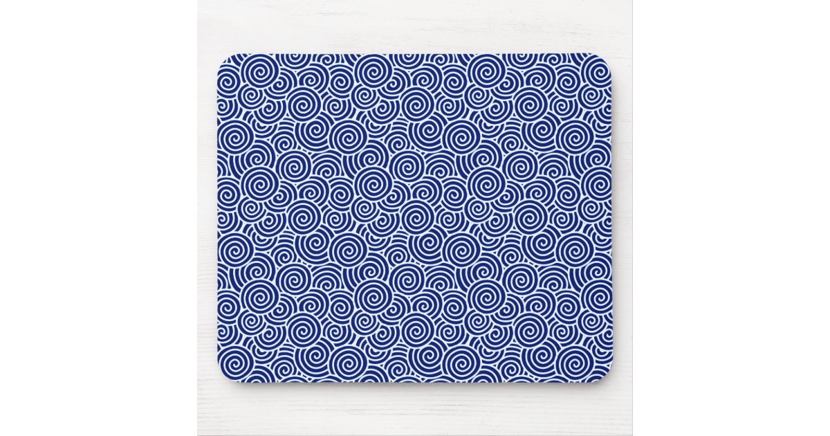 Japanese swirl pattern - navy blue and white mouse pad | Zazzle