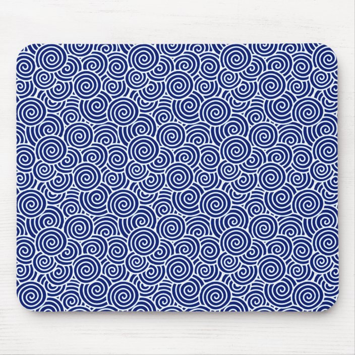 Japanese swirl pattern - navy blue and white mouse pad | Zazzle.ca