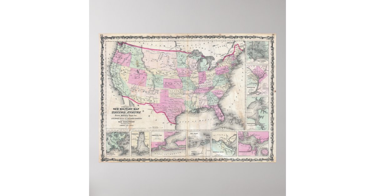 Johnson's Military Map of the United States Poster | Zazzle