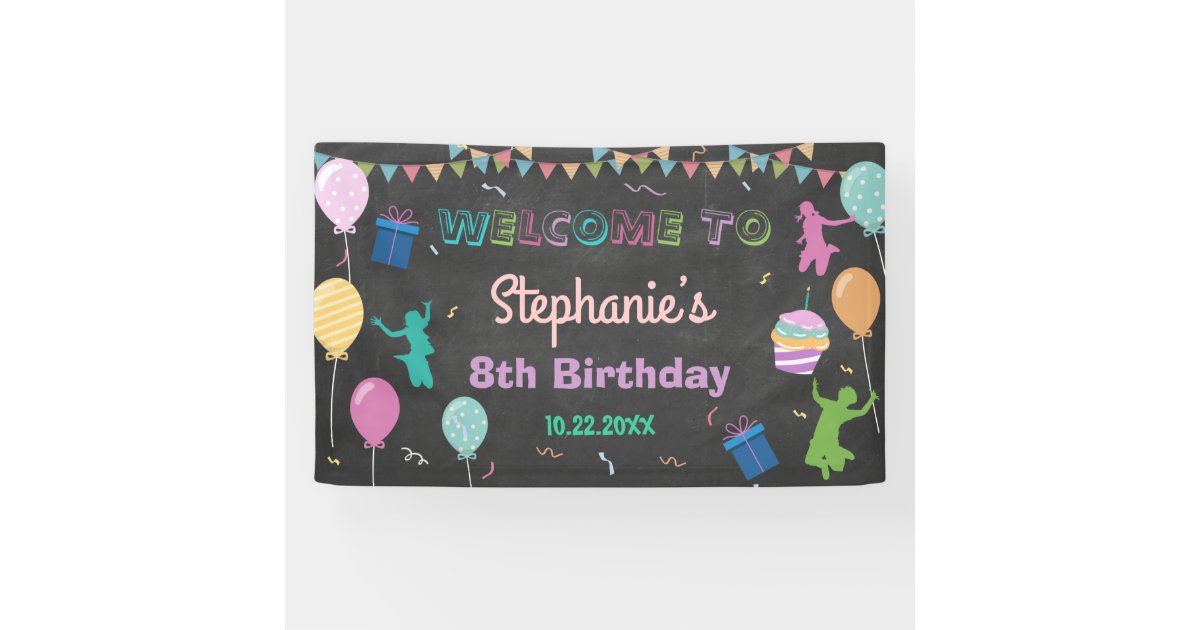 Jump Birthday Chalkboard Kid Trampoline Backdrop Banner | Zazzle