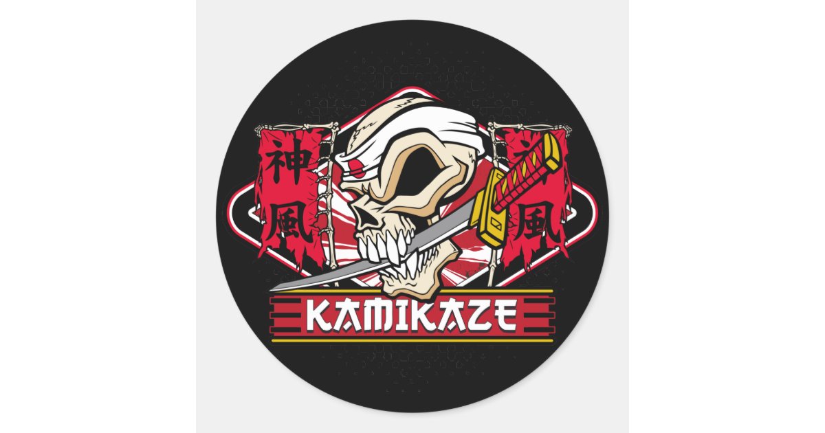 Kamikaze Skull With Japanese Sword Classic Round Sticker | Zazzle