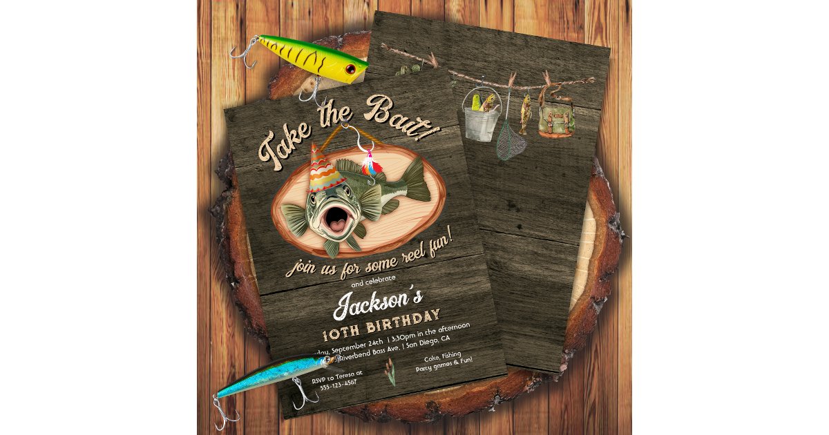 Kids Bass Fishing Funny birthday Invitation | Zazzle