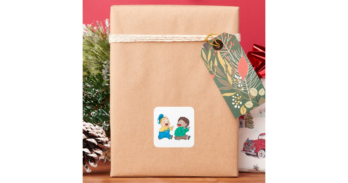 Kids Chasing Square Sticker | Zazzle