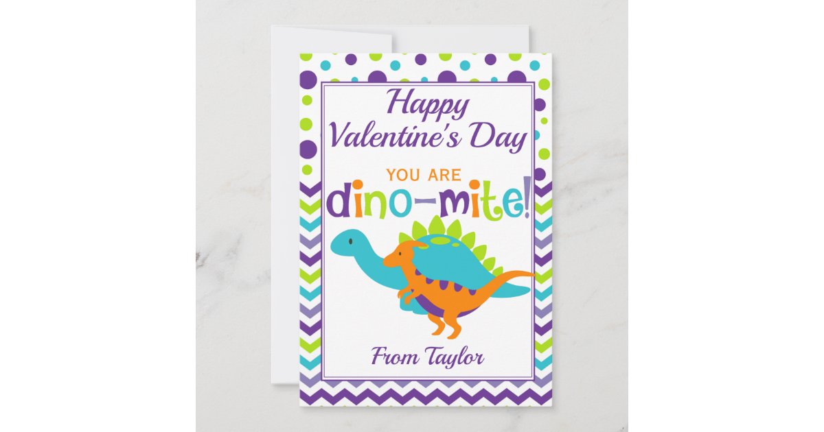 Kids Dinosaur Dino-Mite Valentines Day Holiday Card | Zazzle