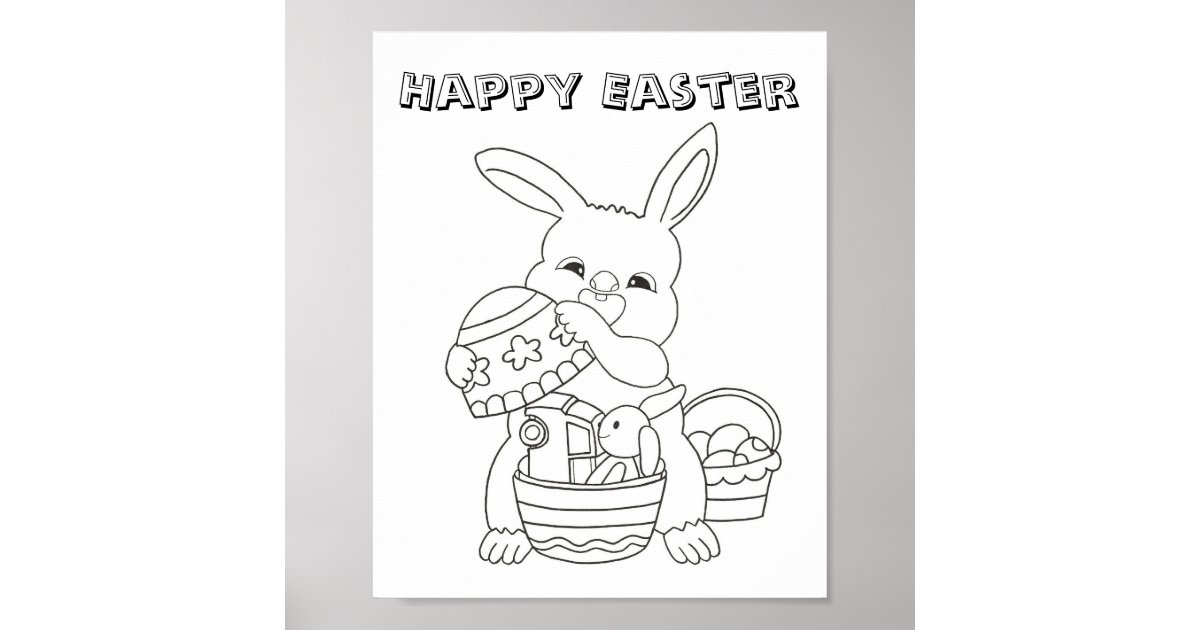 Kids Easter Bunny Egg Colouring Page Poster | Zazzle