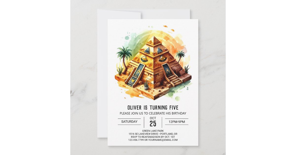 Kids Egyptian Gold Pyramids Birthday Invitation | Zazzle