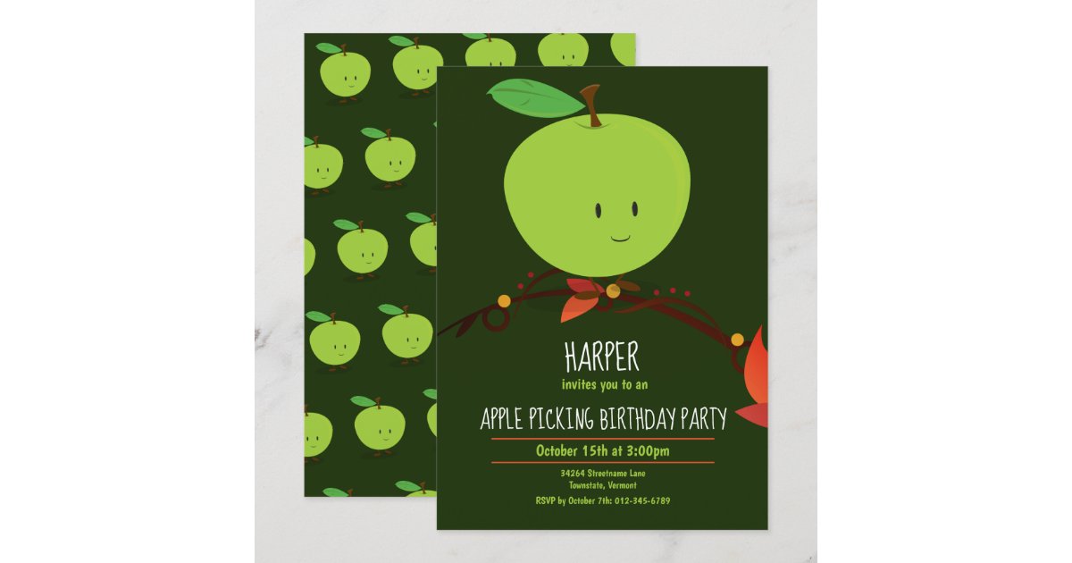 Kid's Green Apple Picking Birthday Party Invitation | Zazzle