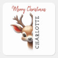 Kids Personalized Reindeer Christmas Square Sticker | Zazzle