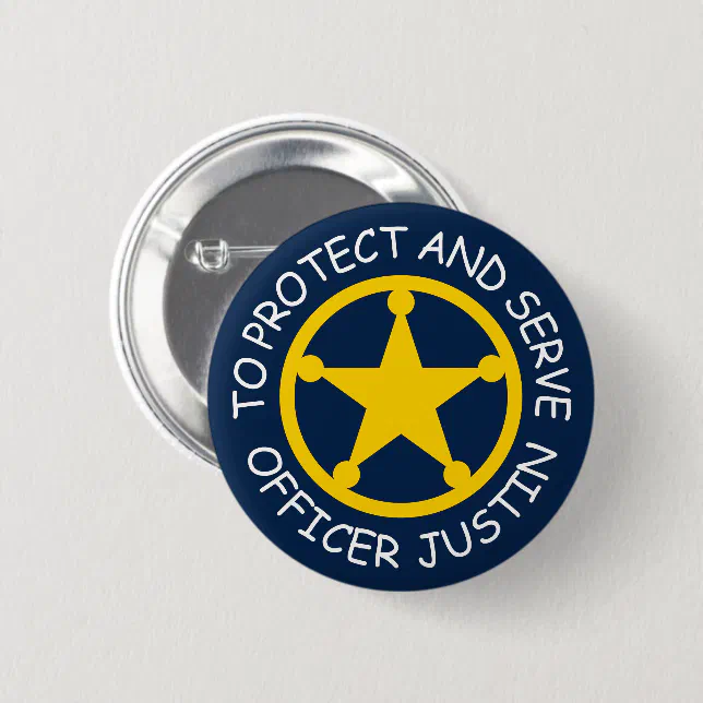 Kid's police officer name badge with sheriff star 2 inch round button ...
