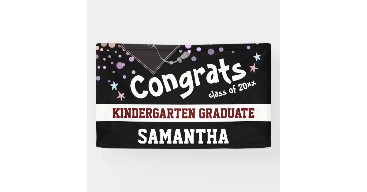 Kindergarten Graduation black Confetti Photo Banner | Zazzle