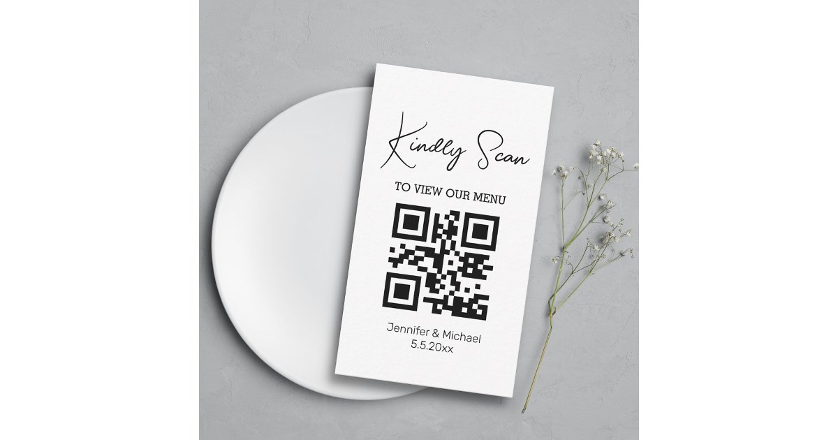 kindly scan qr code wedding menu card | Zazzle