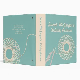 Knitters Knitting yarn pattern teal & cream folder Binder | Zazzle