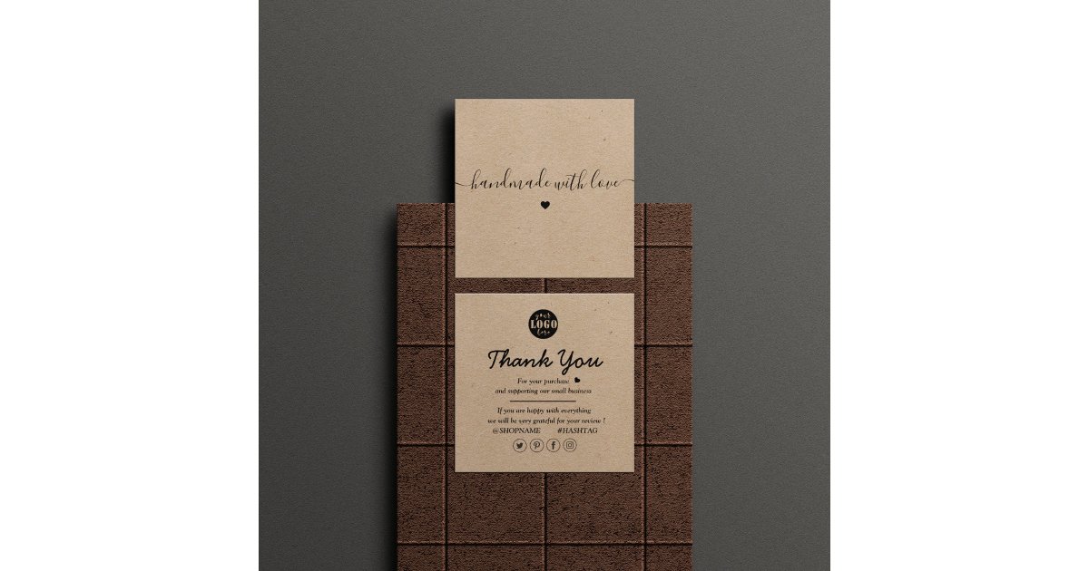 Kraft paper custom logo thank you for business squ square business card ...