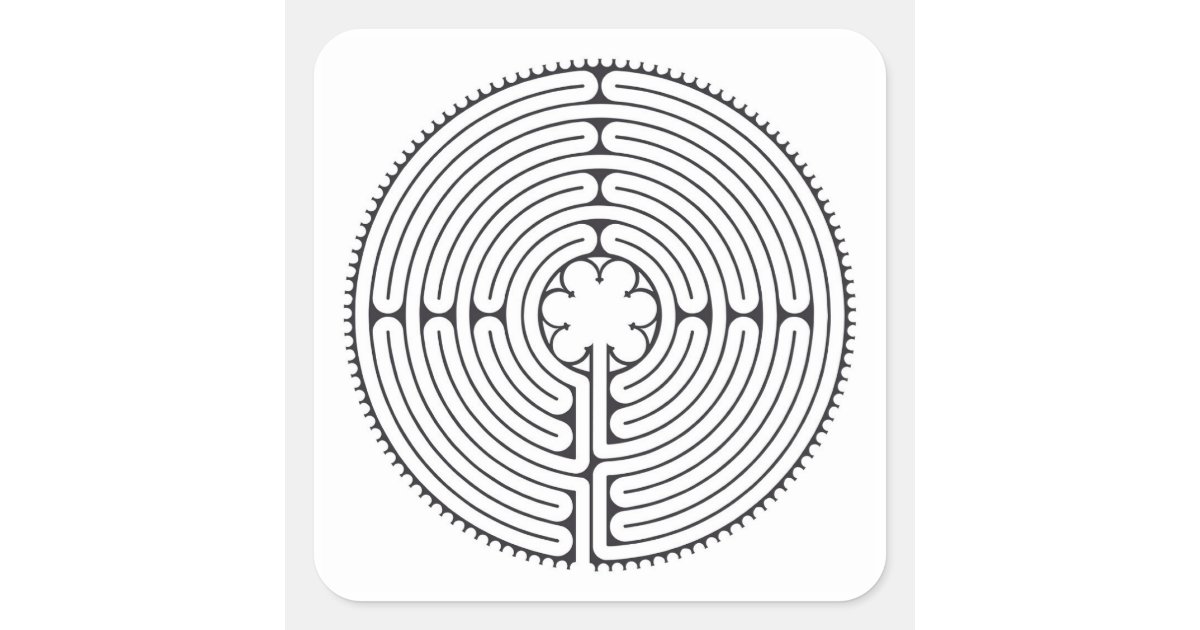 Labyrinth Cathedral of Chartres Black and White Square Sticker | Zazzle