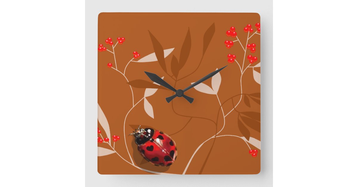 Ladybug heart shaped spots on red berry clock | Zazzle