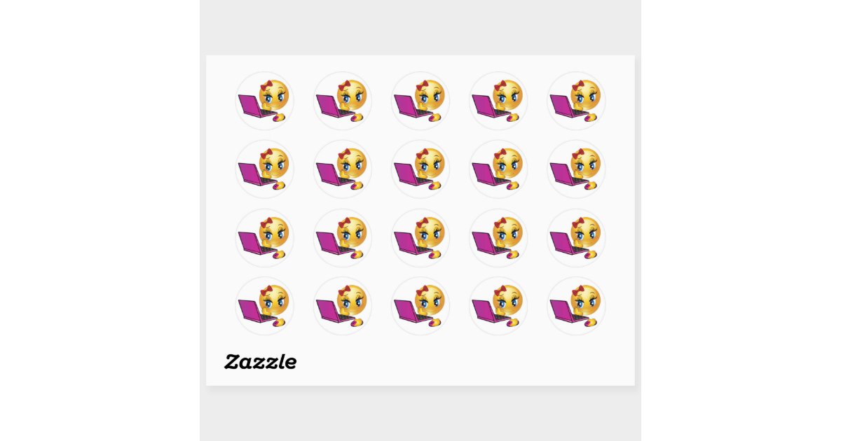 Laptop Emoji Girl Classic Round Sticker | Zazzle