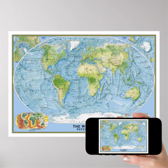 Large Physical map of world poster | Zazzle