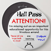 Large School Hall Pass Button | Zazzle