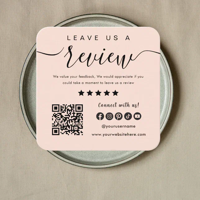 Leave Us A Review Qr Code Social Media Logo Square Business Card | Zazzle