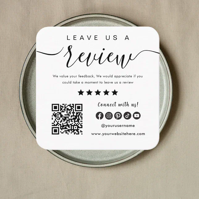 Leave Us A Review Qr Code Social Media Logo White Square Business Card ...
