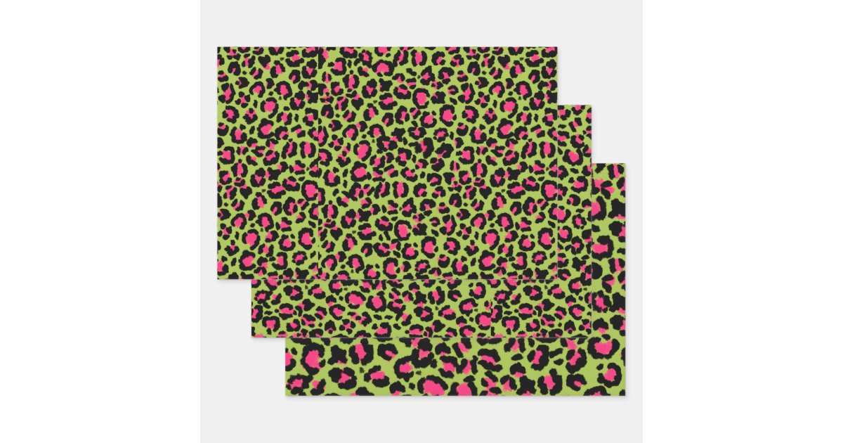 Leopard Pattern in Raspberry on Lime Green Wrapping Paper Sheet | Zazzle