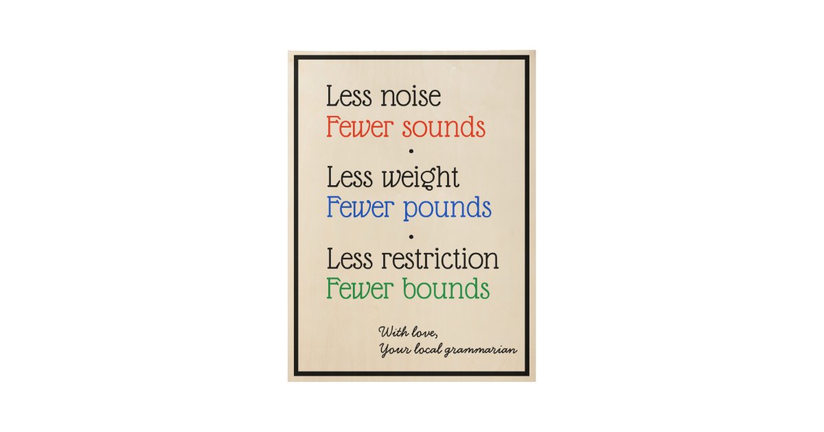 Less versus Fewer Grammar Quick Lesson Wood Poster | Zazzle