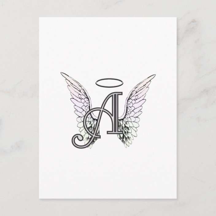 Letter A Initial Monogram with Angel Wings & Halo Postcard | Zazzle.ca
