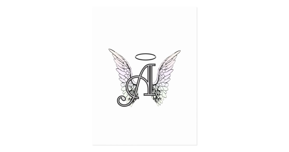 Letter A Initial Monogram with Angel Wings & Halo Postcard | Zazzle.ca
