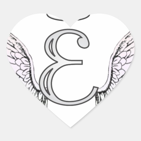 Letter E Initial Monogram with Angel Wings & Halo Heart Sticker | Zazzle.ca