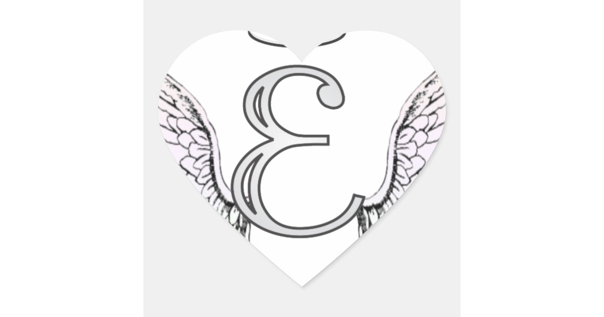 Letter E Initial Monogram with Angel Wings & Halo Heart Sticker | Zazzle