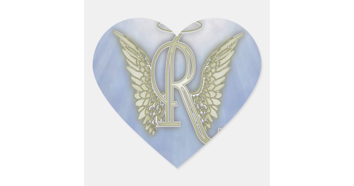 Letter R Angel Monogram Heart Sticker | Zazzle