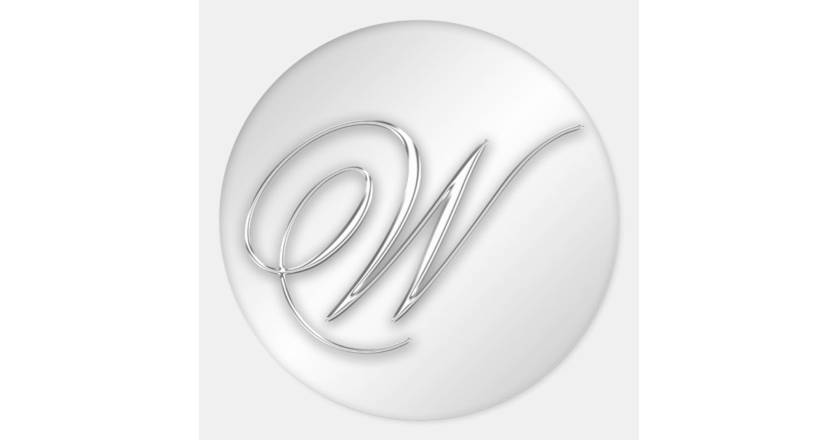 Letter W script initial faux silver monogram Classic Round Sticker | Zazzle