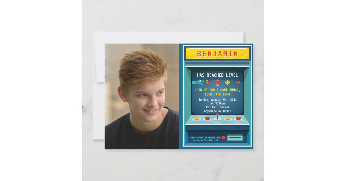Level Up Arcade Game Picture Birthday Party Invitation | Zazzle