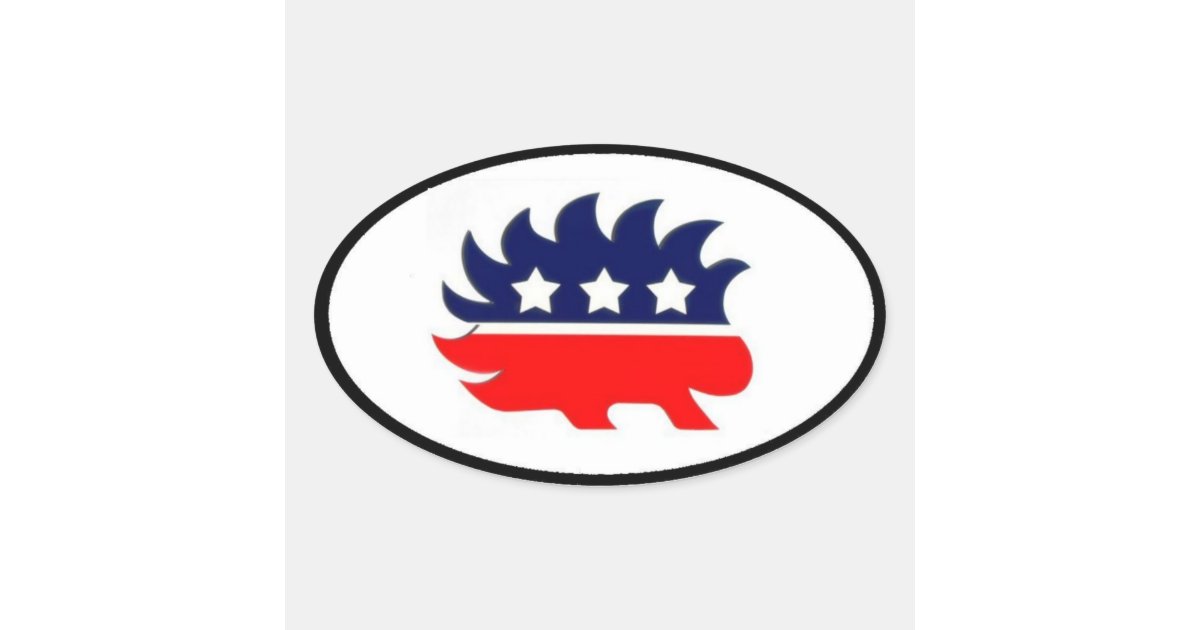Libertarian porcupine mascot oval oval sticker | Zazzle