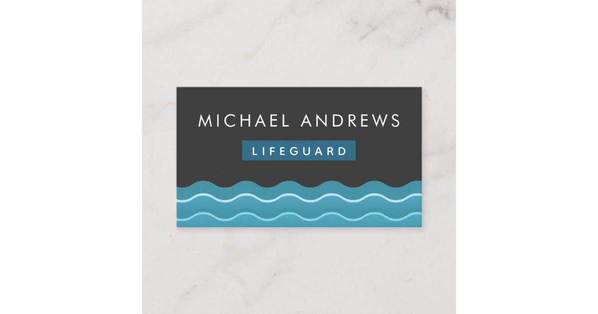 Lifeguard Pool Water Waves Simple Minimalist Grey Business Card | Zazzle