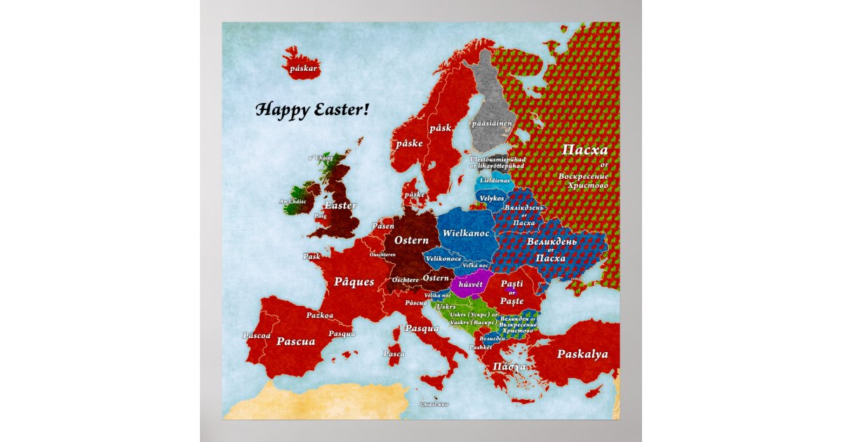 Linguistic Map of Europe: Easter Poster | Zazzle