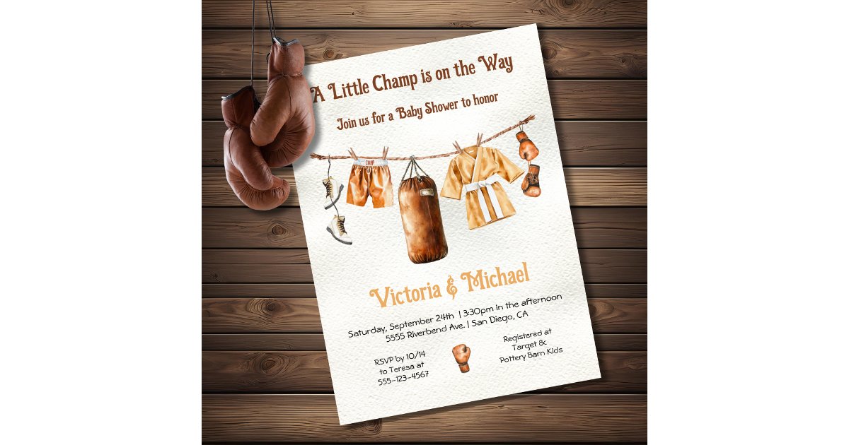 Little Boxing Champ Baby Shower Clothesline Invitation | Zazzle
