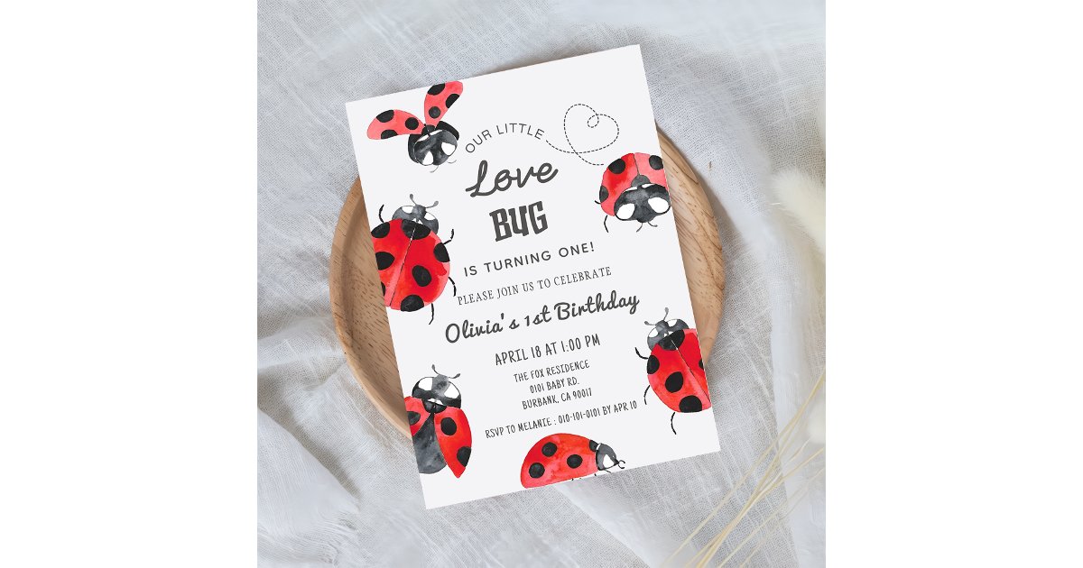 Little Love Bug 1st Birthday Party Invitation | Zazzle