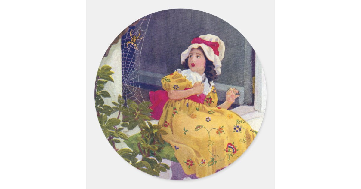 Little Miss Muffet Nursery Rhyme Classic Round Sticker | Zazzle