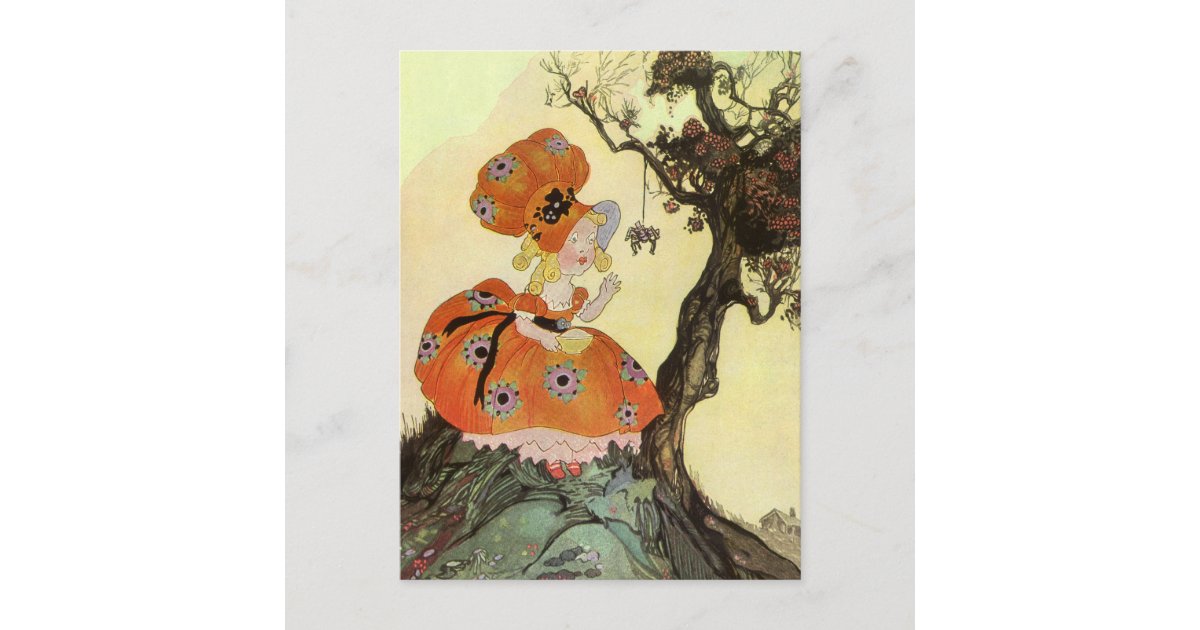 Little Miss Muffet & Spider, Vintage Mother Goose Postcard | Zazzle