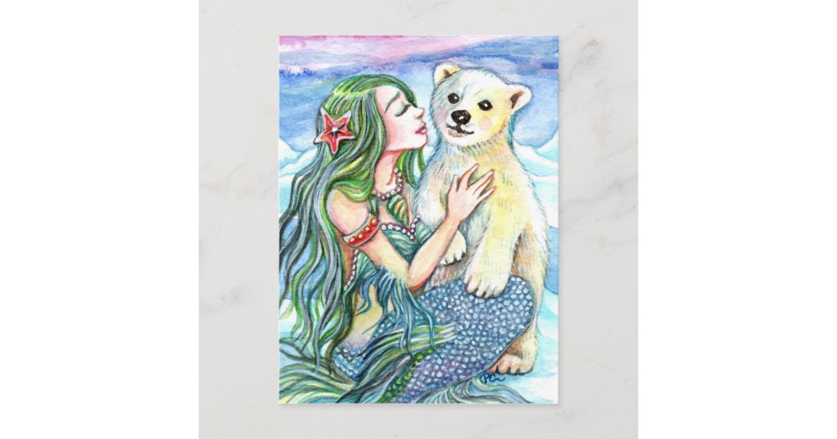 Little Polar Bear Baby - Mermaid Art Postcard | Zazzle