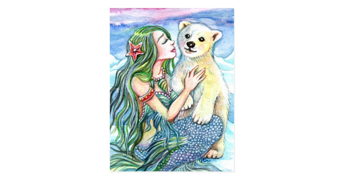 Little Polar Bear Baby - Mermaid Art Postcard | Zazzle.ca